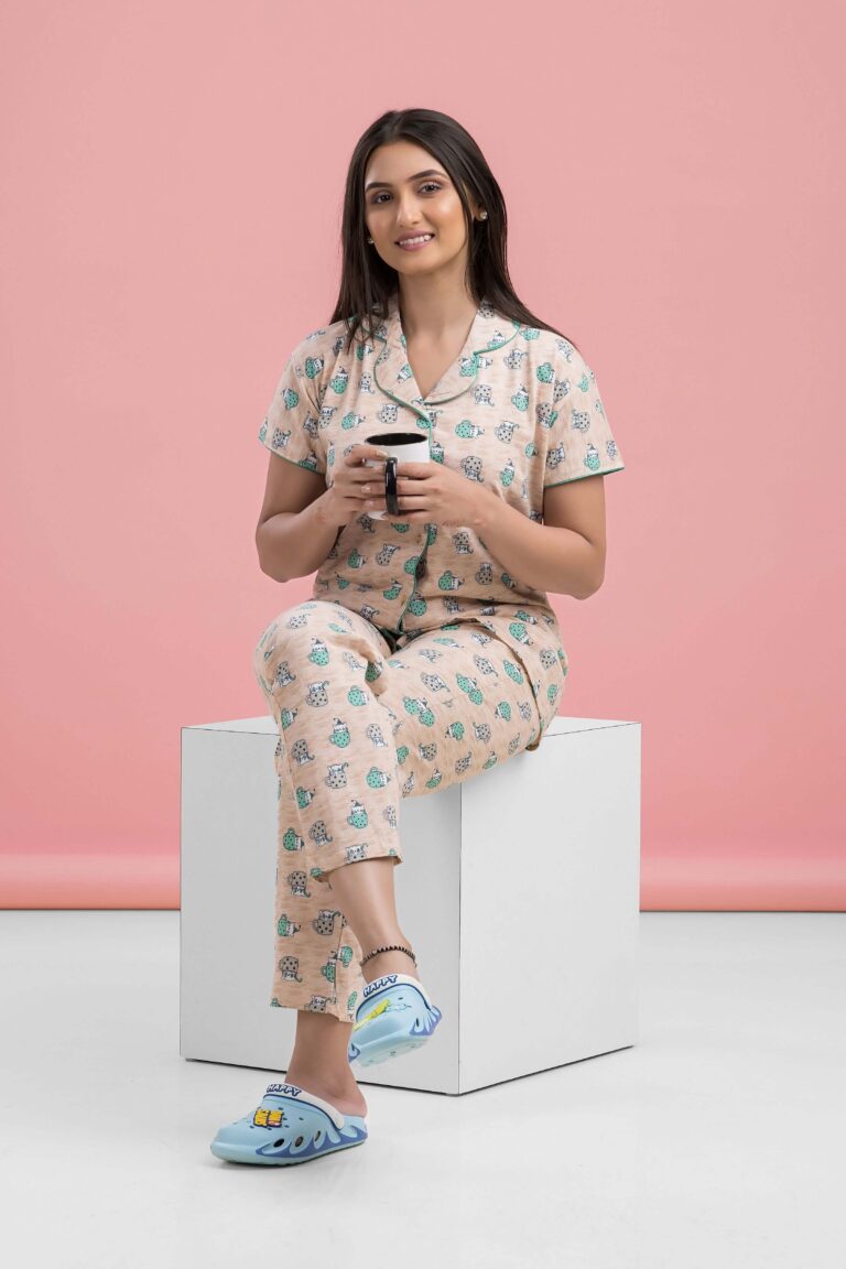 Dreamy Night Suits For Women Cotton Printed Night Dress Cream Color ...